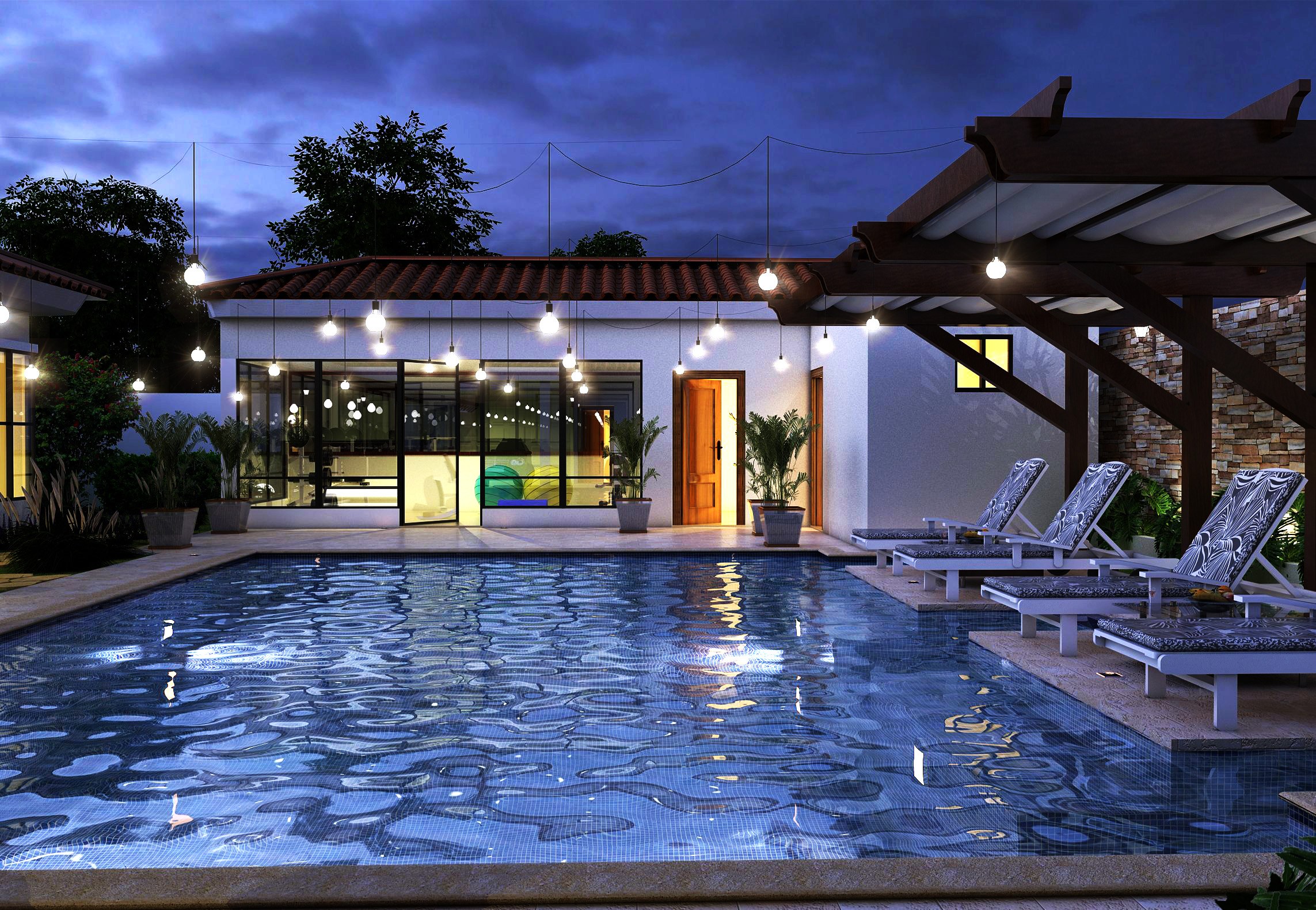 Pool House night scene - by Horacio kramer Kramer - #612 ...