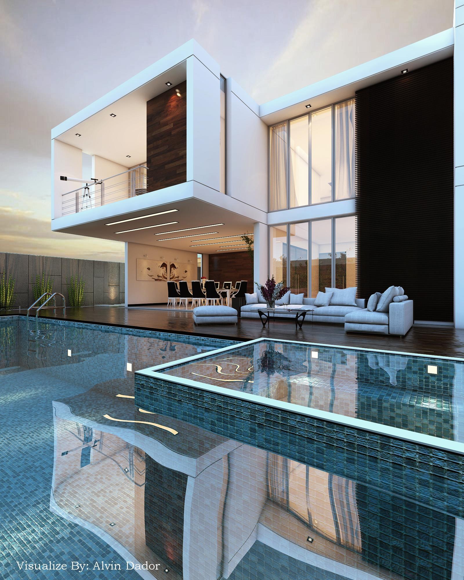 Free 3D Models - HOUSES - VILLAS - MODERN HOUSE WITH POOL - by Byron Galvez