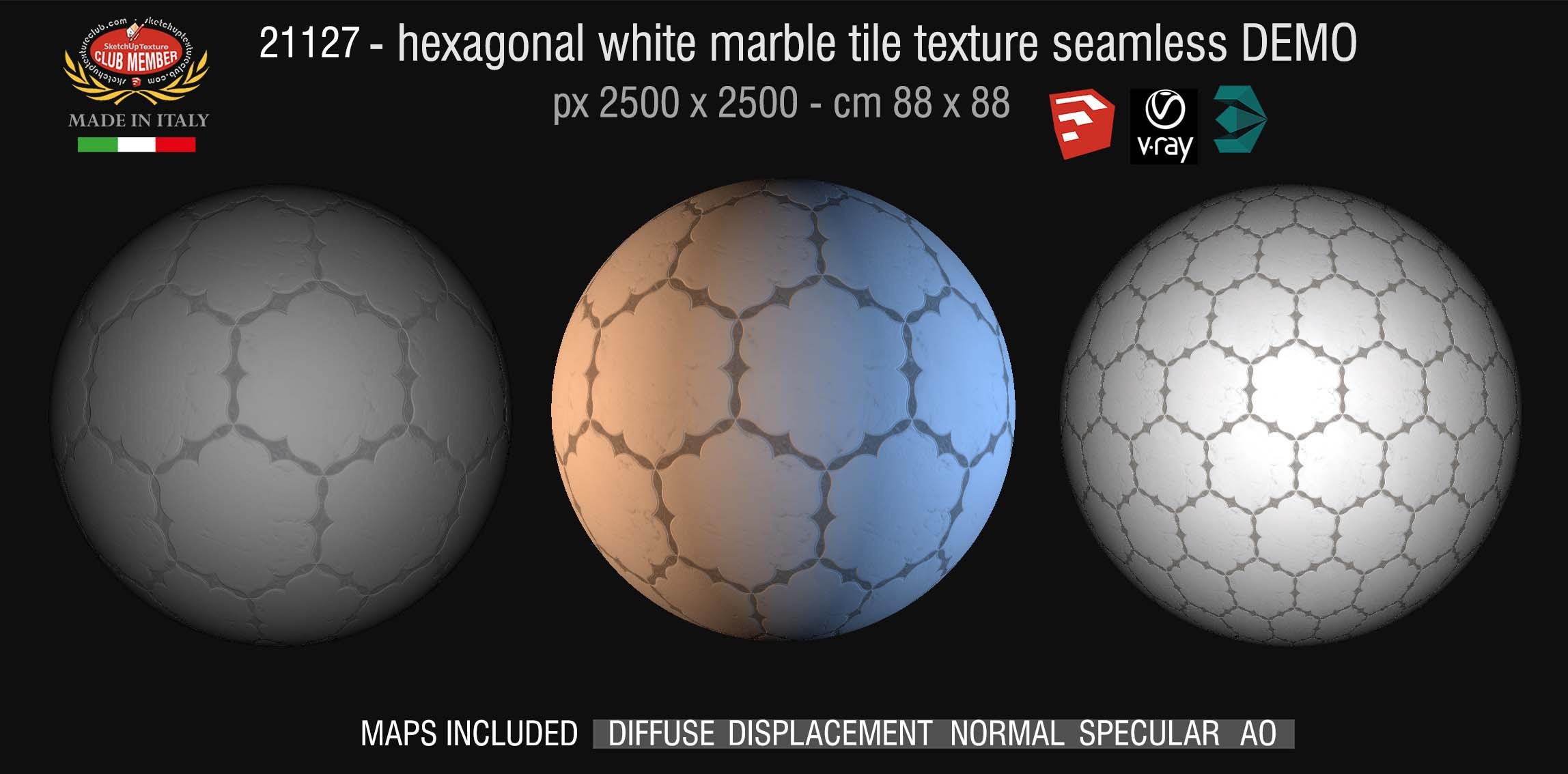 Hexagonal white marble tile texture seamless 1 21127