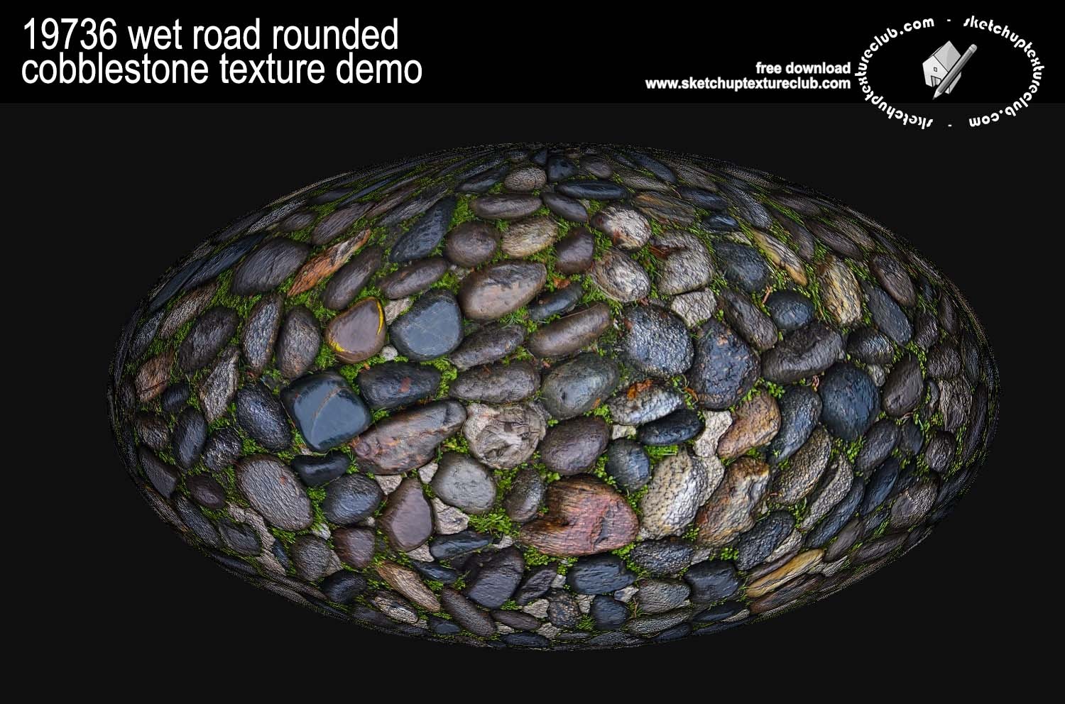Road wet rounded cobblestone texture seamless 19736