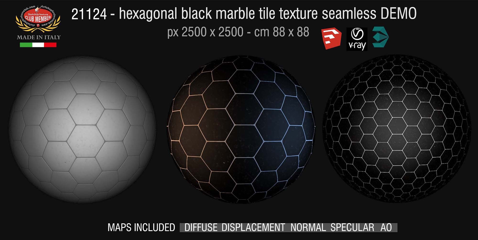 Hexagonal black marble tile texture seamless 1 21124